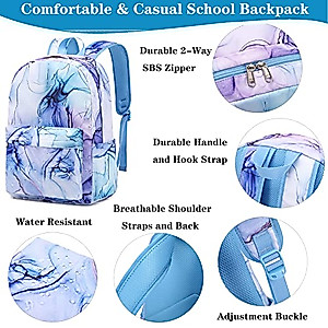 Dafelile School Backpack for Girls School backpack for Elementary Middle Water Resistant Girls School Bag Teen Girls Bookbag 3 in 1 Set with Lunch Box Pencil Bag