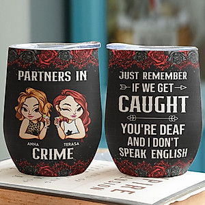 Macorner Personalized Friends Wine Tumbler, Christmas Friendship Gifts for Women, Partners In Crime, Best Friend Birthday Gifts, Bestie Gifts for Women, Soul Sister, Women Friends Gifts for Christmas