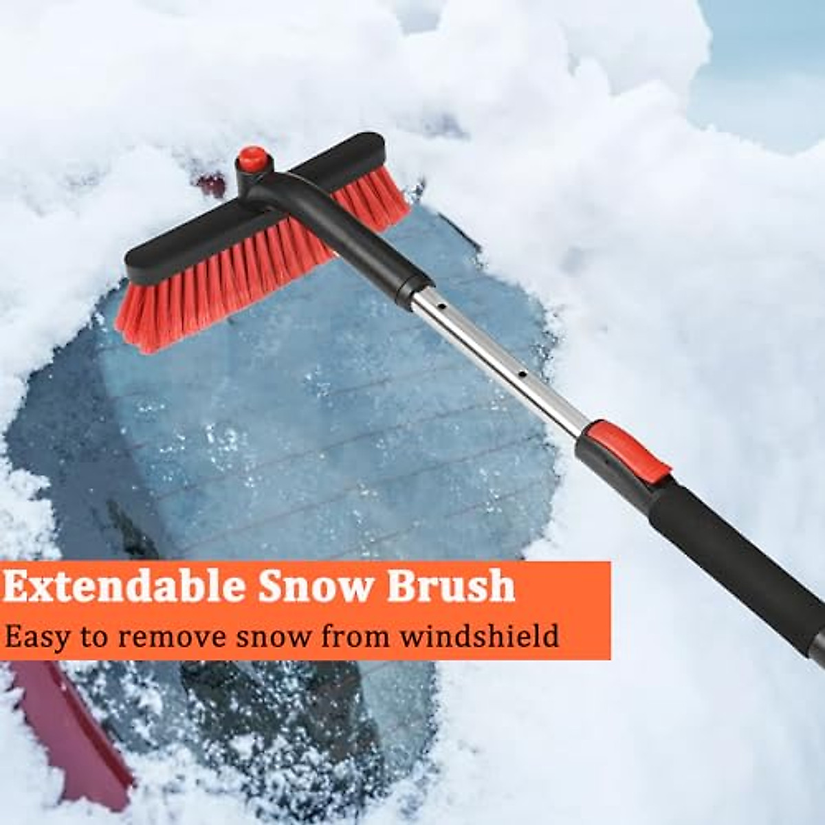 CGLEAM Snow Brush with Ice Scraper for Car Windshield Extendable 35 inch Car Snow Remover Windshield Snow Scrapers Removal Shovel for Ice and Snow for Car SUV Truck Windows