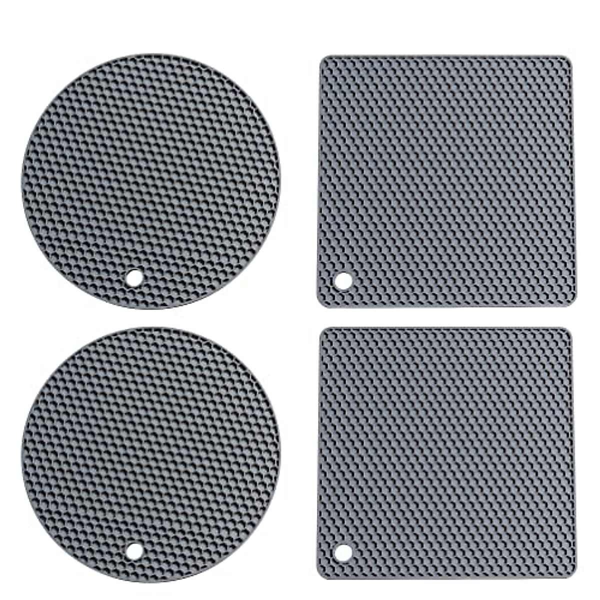 Gourmanity Cook 4 Pack, Silicone Trivet Set | Heat-Resistant Mats for Countertops | Grey Silicone Hot Pads for Kitchen | Non-Slip Silicone Trivets for Hot Pots & Pan