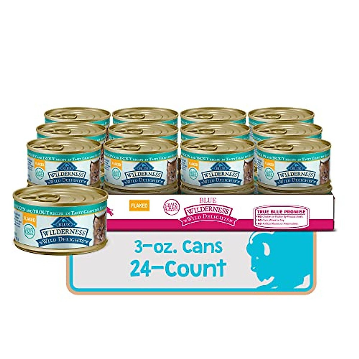 Blue Buffalo Wilderness Wild Delights High Protein Grain Free, Natural Kitten Flaked Wet Cat Food, Chicken & Trout 3 oz cans (Pack of 24)