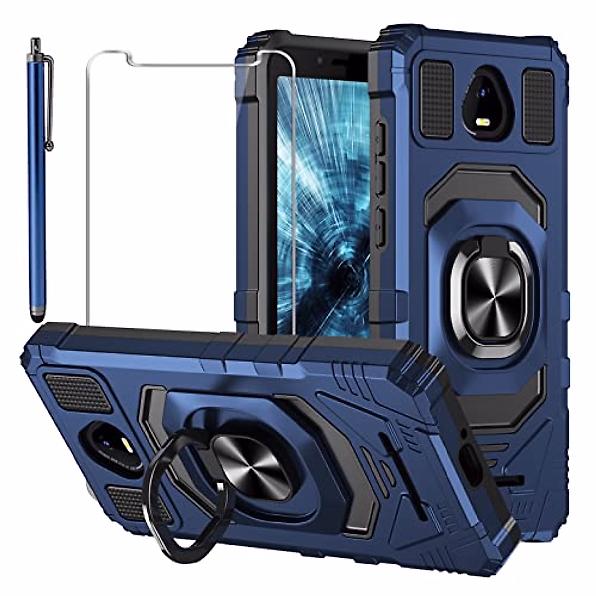 RTYJZ for SCHOK Volt SV55 Case with Tempered Glass Screen Protector, Built in 360°Adjustable Ring Kickstand [Military Grade] Protective Cover for Schok Volt SV55 (SV55216) 5.5" (Blue)