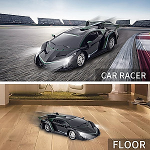 SRVOOZ Remote Control Car, Rc Car 1:16 Scale 8-10 MPH High Speed Super Vehicle, Electric Sport Racing Hobby Toy Car with Cool Lights, Shock Absorber and Crashworthy, Xmas Birthday Toy Gifts for Kids