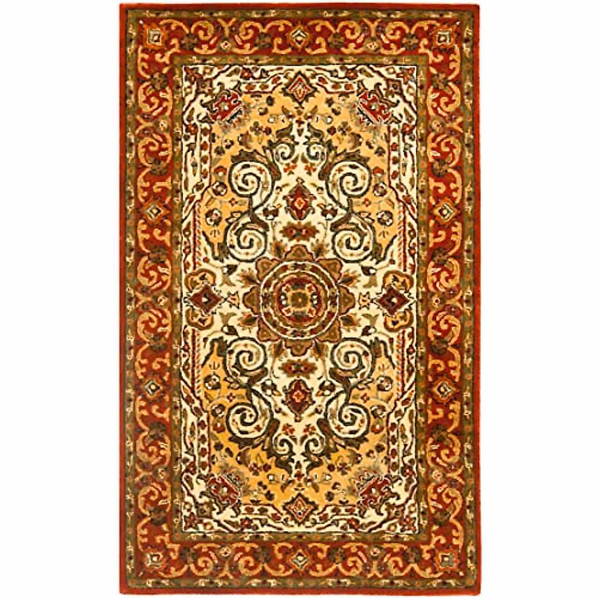 SAFAVIEH Persian Legend Collection Accent Rug - 3' x 5', Ivory & Rust, Handmade Traditional Wool, Ideal for High Traffic Areas in Entryway, Living Room, Bedroom (PL531A)