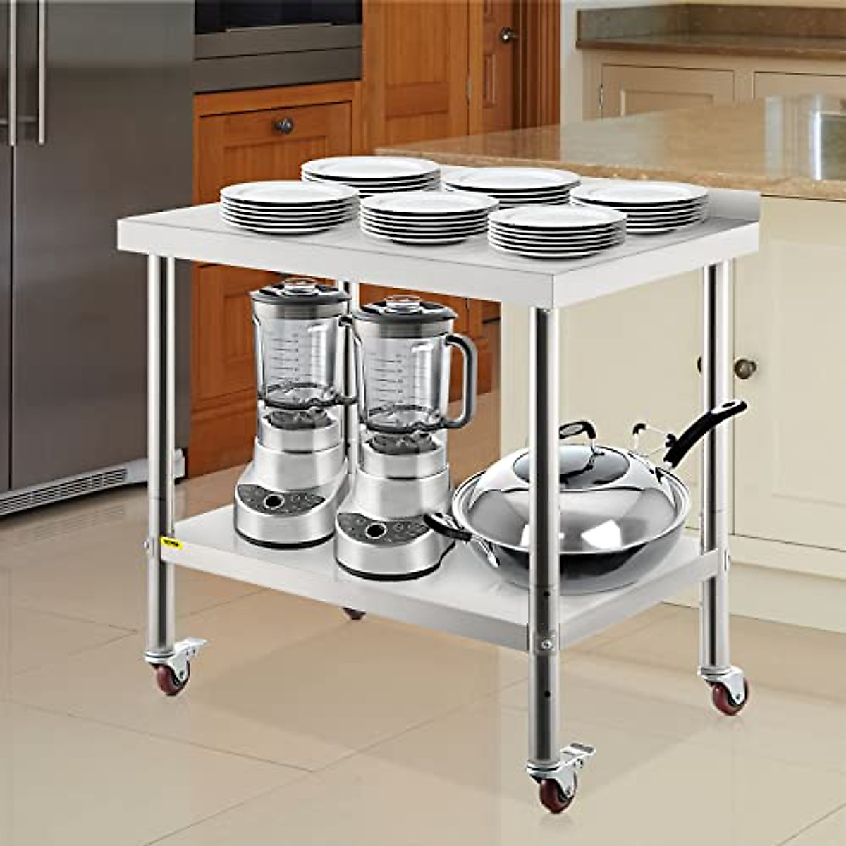 VEVOR Stainless Steel Prep Table, 24 x 15 x 35 Inch, 440lbs Load Capacity Heavy Duty Metal Worktable with Backsplash Adjustable Undershelf & 4 Casters, Commercial Workstation for Kitchen Restaurant