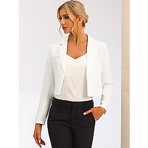 Allegra K Women's Lapel Collar Open Front Cardigan Office Work Business Casual Cropped Blazer Jacket Small White