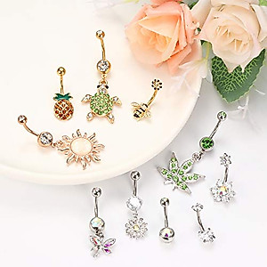 YADOCA 10 Pcs 14G Dangle Belly Button Rings for Women Stainless Steel Cute Navel Rings Body Piercing Jewelry Set