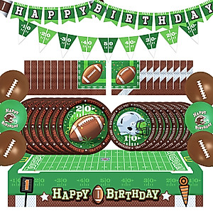 Treasures Gifted Birthday Football Party Decorations - Serves 24 Guests - Complete Set of Football Party Supplies - Football Decorations, Football Party Tablecloth, Football Plates & More!