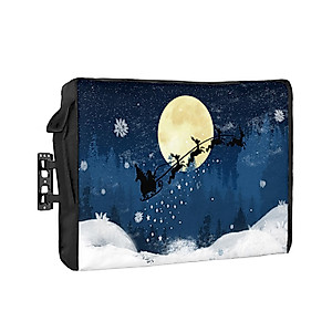 Outdoor TV Cover - Christmas Snow Eve Scene Santa Reindeer Moon Waterproof and Weatherproof 40"-43" LCD Movable Shield TV Display Screen Protector Outside Television Covers