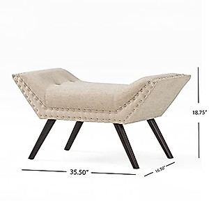 Christopher Knight Home Rosalynn Tufted Fabric Ottoman / Bench, Almond