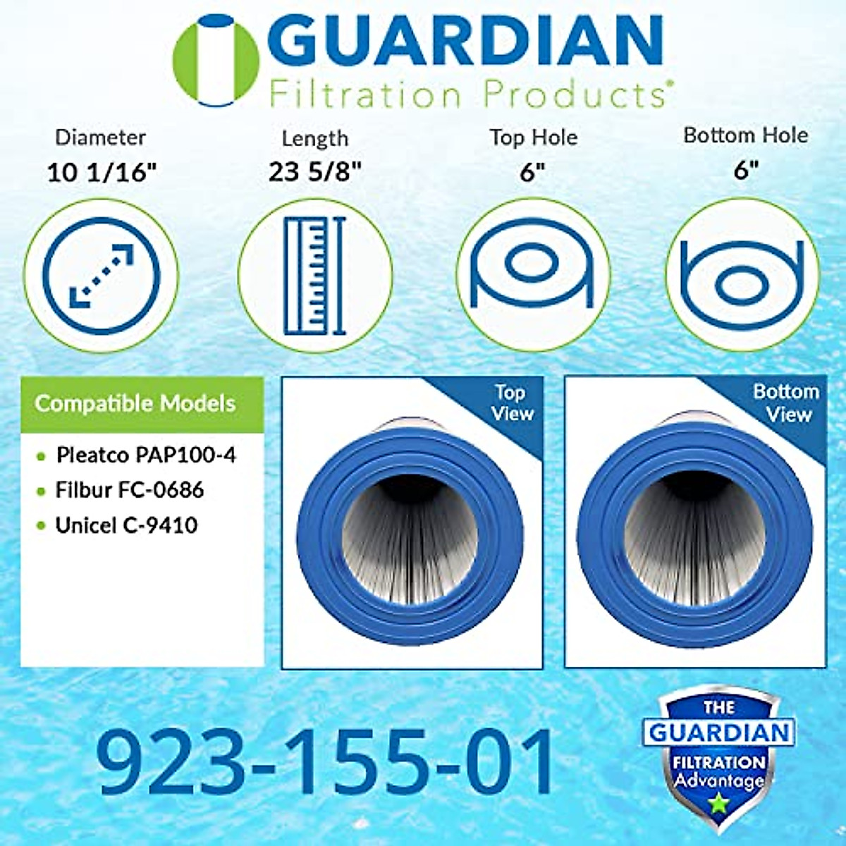 Guardian Filtration Products Pool Filter Replacement for Unicel C-9410, Pleatco PAP100-4, Filbur FC-0686,Cartridge,SP100 Predator 100,PENTAIR Clean & Clear 100, PAC FAB, PAP100