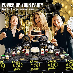 202-Piece 50th Birthday Decorations Set for Women and 50th birthday decorations men – Includes Plates, Napkins, Cups, Tablecloth, Cutlery, and Balloons – Serves 25
