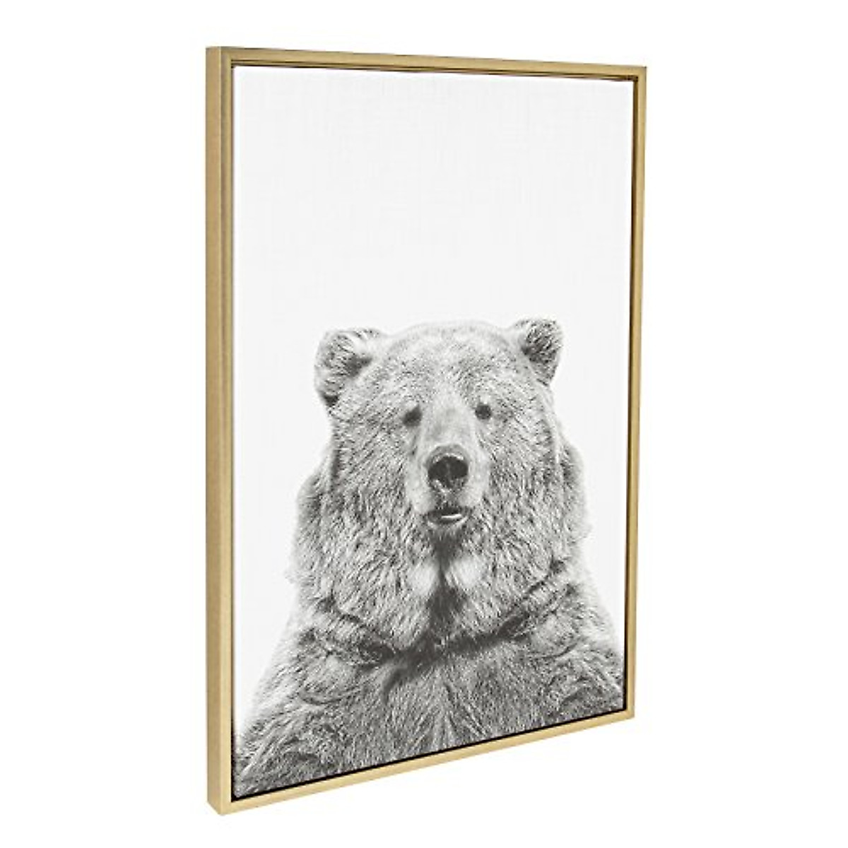 Kate and Laurel Sylvie Bear Animal Print Black and White Portrait Framed Canvas Wall Art by Simon Te Tai, 23x33 Gold