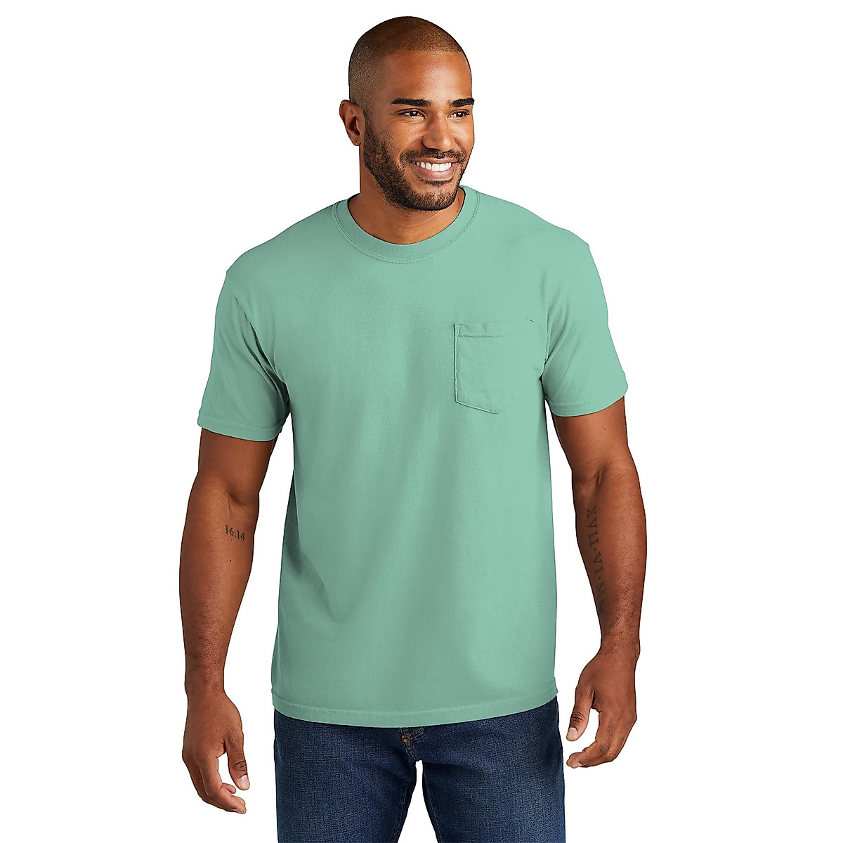 Comfort Colors Men's Adult Short Sleeve Pocket Tee, Style 6030 (Large, Chalky Mint)