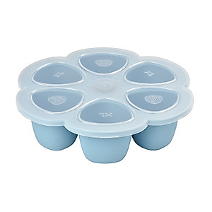 Beaba Multiportions Silicone Baby Food Freezer Tray w/ Clip On Lid, Baby Food Storage Container Ice Cube Tray Maker for Homemade Baby Food, Rain, 3 oz
