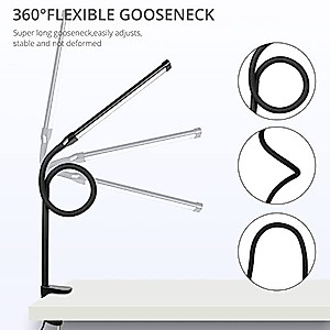Semlos LED Desk Light, LED Desk Lamps for Home Office with Clamp, 80LEDs Eye Caring Light with 3 Color Modes & 10 Brightness Level, Flexible Gooseneck lamp, Easy Clip on Reading Light for Headboard