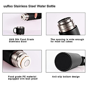 Stainless Steel Bottle Coffee Cup with Handle Vacuum Insulated, BPA Free Leak-proof Mug, Hot & Cold Up to 12 Hours for Work, Outdoor, Biking, Backpack, Camping, Office or Car (Black)