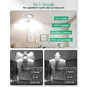 YIBEYYDS LED Garage Light 2 Pack, 185W 18500LM 6500K Garage Light led Garage Ceiling Lights with 6+1 Adjustable Panels Support E26/E27 for Garage, Barn, Workshop, Basement