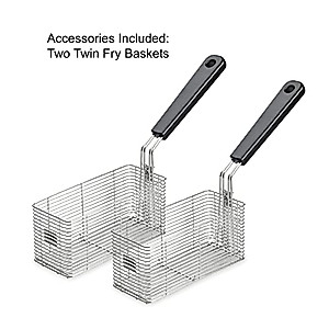 Waring Commercial WDF75RC Heavy Duty 8.5 lb double basket deep fryer, includes 4 twin baskets & 2 night covers - 1800w, 120V, 5-20 Phase Plug, Silver