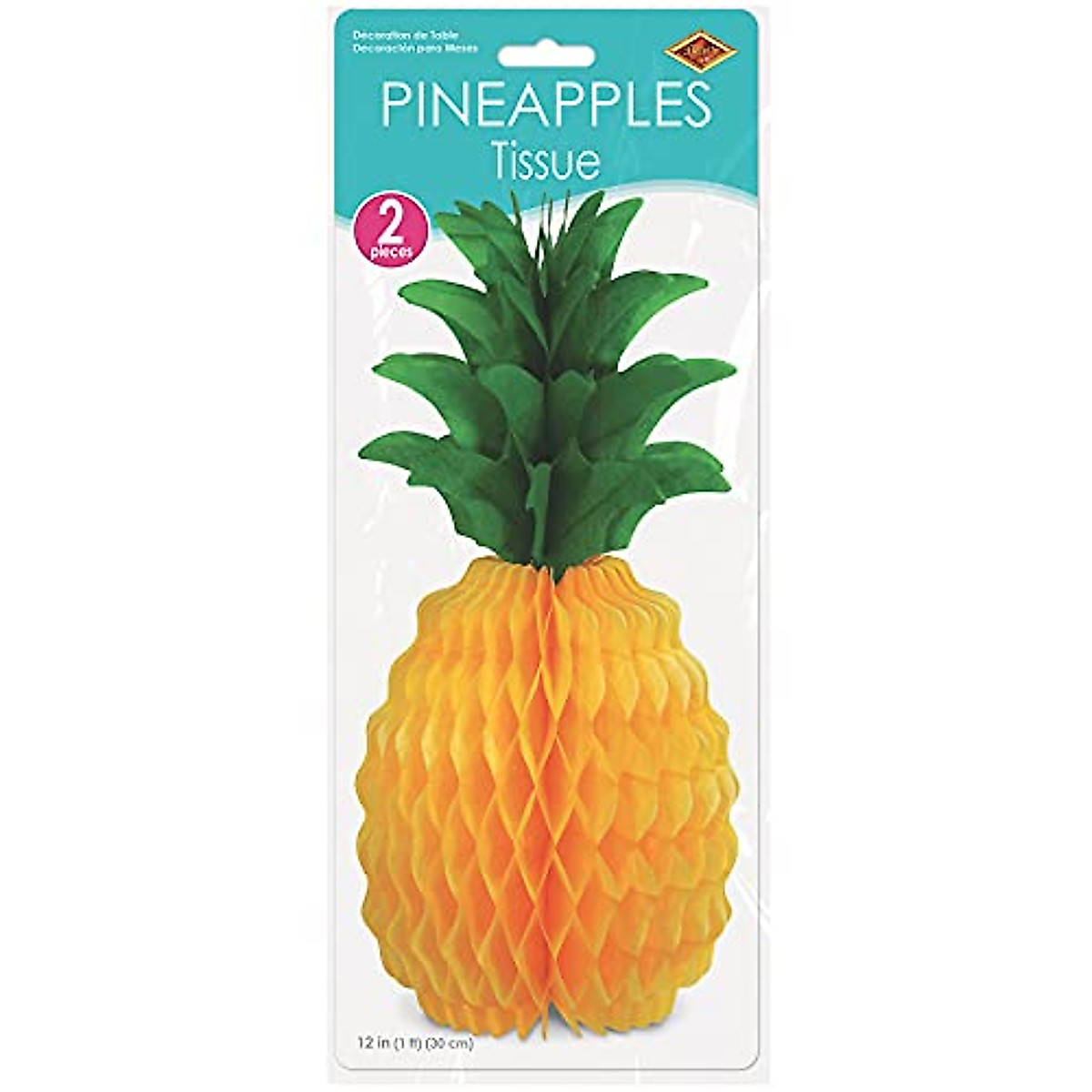 Beistle 2 Piece Tissue Pineapples Luau Centerpiece Party Decorations, 12", Yellow/Green