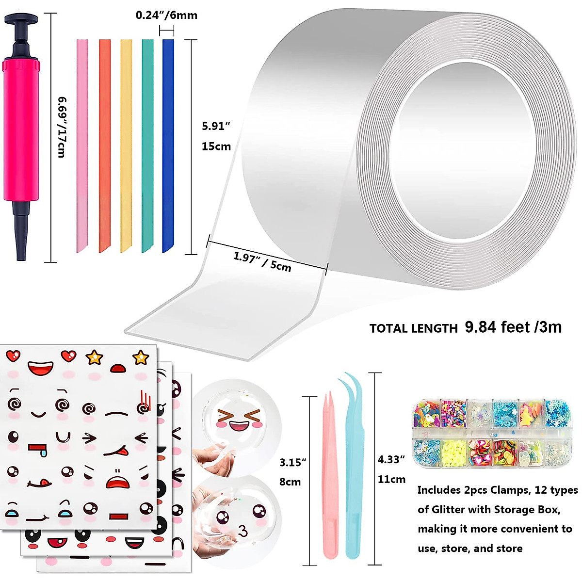 YIXIPAZH Nano Tape Bubble kit for Kids Balloons Nano Tape Bubbles kit Nano Bubble Tape Nano Tape kit Nano Tape Squishy kit bloonies Plastic Bubbles White Balloons Bulk Bubbles for Kids