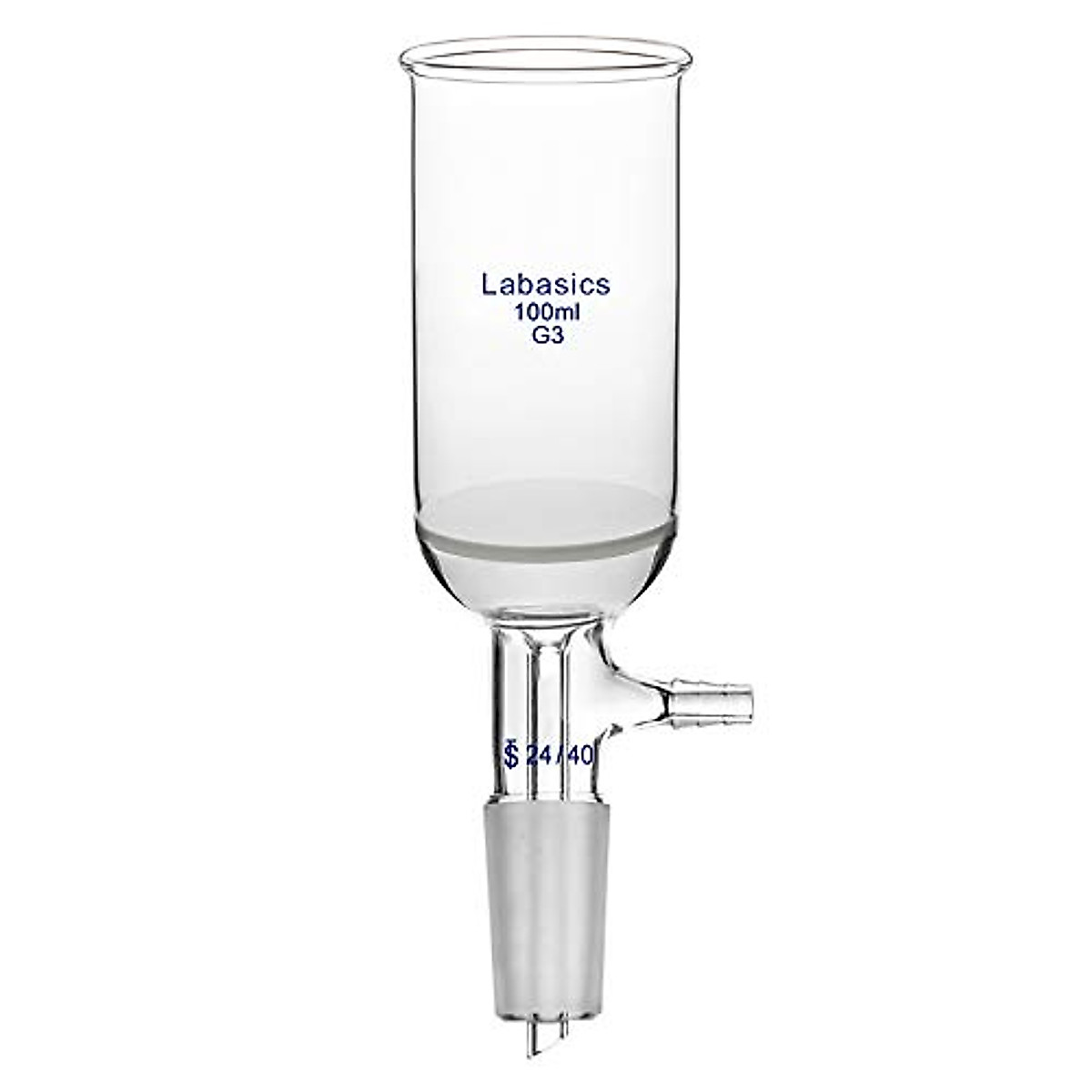 Labasics Borosilicate Glass Buchner Filtering Funnel with Fine Frit (G3), 46mm Inner Diameter, 80mm Depth, with 24/40 Standard Taper Inner Joint and Vacuum Serrated Tubulation (100ml)