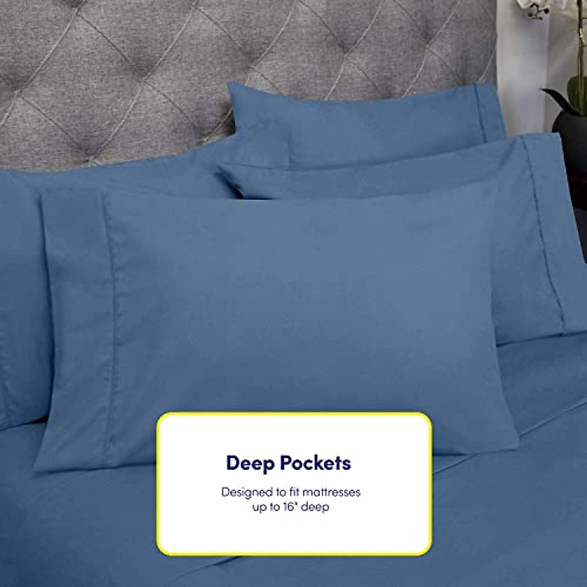 Full Size Bed Sheets - 6 Piece 1500 Supreme Collection Fine Brushed Microfiber Deep Pocket Full Sheet Set Bedding - 2 Extra Pillow Cases, Great Value, Full, Denim