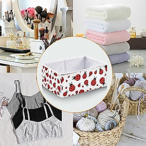 Cute Red Ladybug Storage Bins Cubes Storage Baskets Fabric Foldable Collapsible Decorative Storage Bag with Handles for Shelf Closet Bedroom Home Gift 11" x 11" x 11"