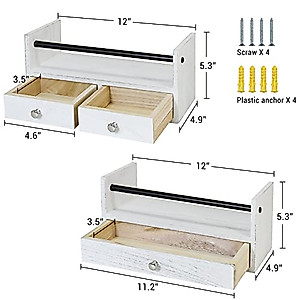 Y&ME YM Bathroom Shelf with Drawers Set of 2, Floating Nightstands for Bedroom, Wall Shelf with Drawer and Towel Rack Wall Mounted, Floating Drawer for Bathroom, Bedroom, Living Room, Kitchen (White)