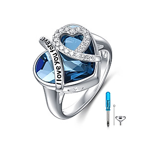 AOBOCO 925 Sterling Silver I LOVE YOU FOREVER Heart Cremation Ring Holds Loved One's Ashes, Heart Urn Ring for Ashes for Women, Memorial Keepsake Ring Embellished with Crystals from Austria-8