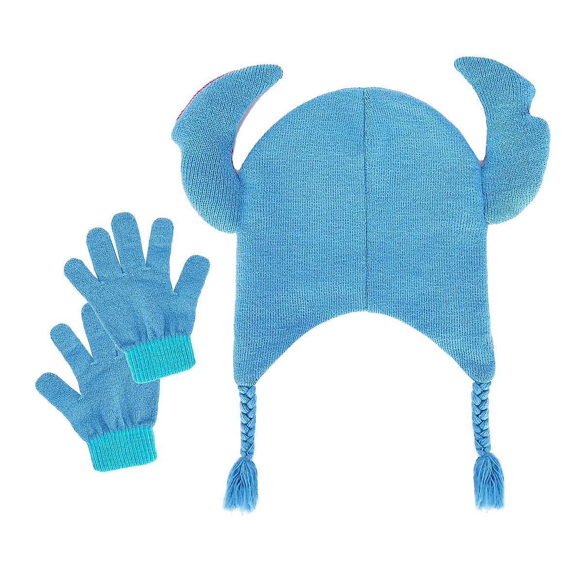 Disney Lilo and Stitch Kids Peruvian Beanie Cap and Glove Set, Winter Hat with Tassels, Blue, One Size