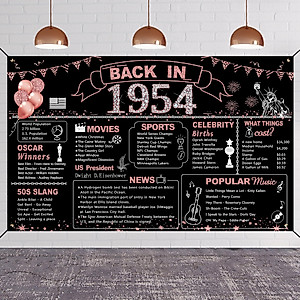 DARUNAXY 70th Birthday Rose Gold Party Decoration, Back in 1954 Banner for Women 70 Years Old Birthday Photography Background Vintage 1954 Poster Backdrop for Girls 70th Class Reunion Party Supplies
