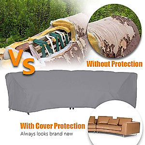 COOSOO Curved Sofa Cover Outdoor Curved Sectional Sofa Cover Patio Furniture Couch Protector Waterproof Half Moon Sofa Set Cover with Windproof Elastic Cord for Garden Indoor All Weather Protection
