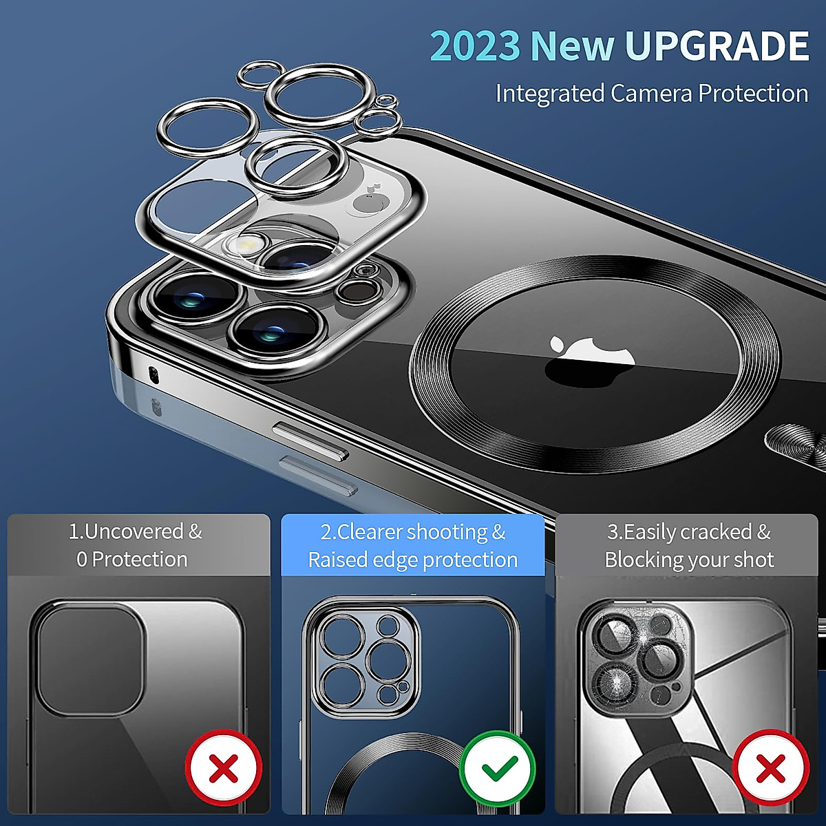 Upholyee [CD Metal Ring & Automatic Pop-up Lock Magnetic Privacy Case for iPhone 13 Pro Max [Compatible with MagSafe] [Integrated Lens Protection] Full Body Bumper Cover with Built-in 9H Glass-Black