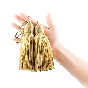 Fenghuangwu 2pcs Tassel Charms Polyester Key Tassels with Loop,DIY Handmade Craft Accessories of Home and Furniture Decoration (Gold)