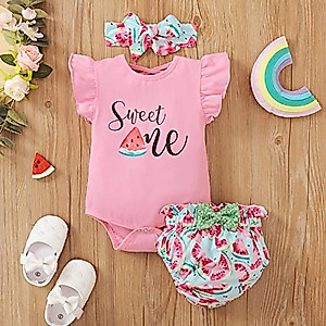 Baby Girl First Birthday Clothes 1st Birthday Girl Outfit Infant Watermelon Outfit (Pink,12-18 Months)