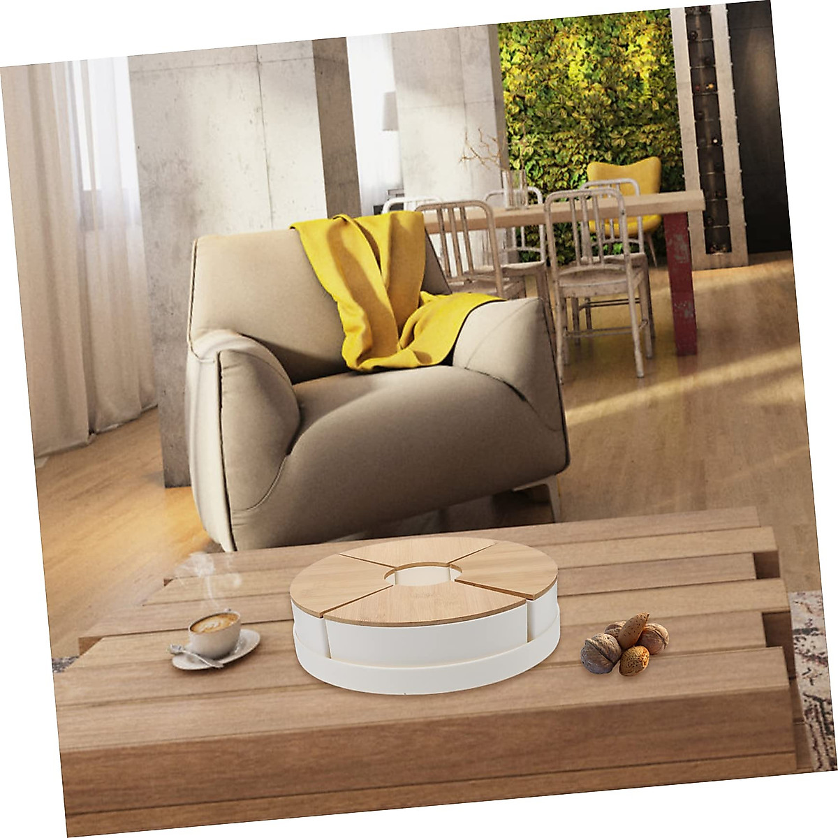 Tofficu 1 Set Office Fruit Plate Round Decorative Tray Chip Box Plastic Serving Tray Serving Plate Wrought Iron Plastic Spraying White Snack Plate Fruit Serving Tray Dried Fruit Box Food