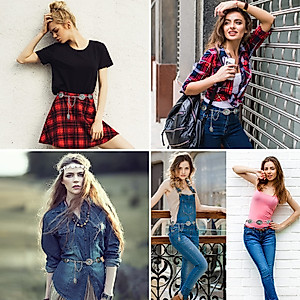 Tarpop Turquoise Belt for Women Western Concho Chain Belt Oval Round Flower Adjustable Metal Belt for Women Dresses(Turquoise,Oval Style)