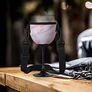 Beautyflier Wine Glass Insulator/Drink Holder/Neoprene Sleeve with Adjustable Neck Strap For Wine Walk (Marble Pink)