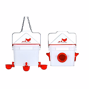 RentACoop Chick2Chicken 10lb Feeder & 2 Gal Waterer Set with Gravity Feed Refill & Auto-Fill Cups - BPA-Free Food & Water Buckets for Up to 20 Chicks or 12 Adult Chickens