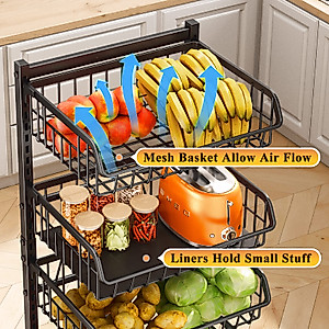 4 Tier Rolling Cart, Adjustable Metal Storage Utility Cart on Wheels for Office Kitchen Laundry Bathroom Bedroom, Black