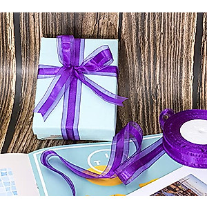 ATRBB 50 Yards 1 Inch Wide Satin Ribbon with Organza Edge for Wedding Gifts Wrapping DIY Bows and Craft (Purple)