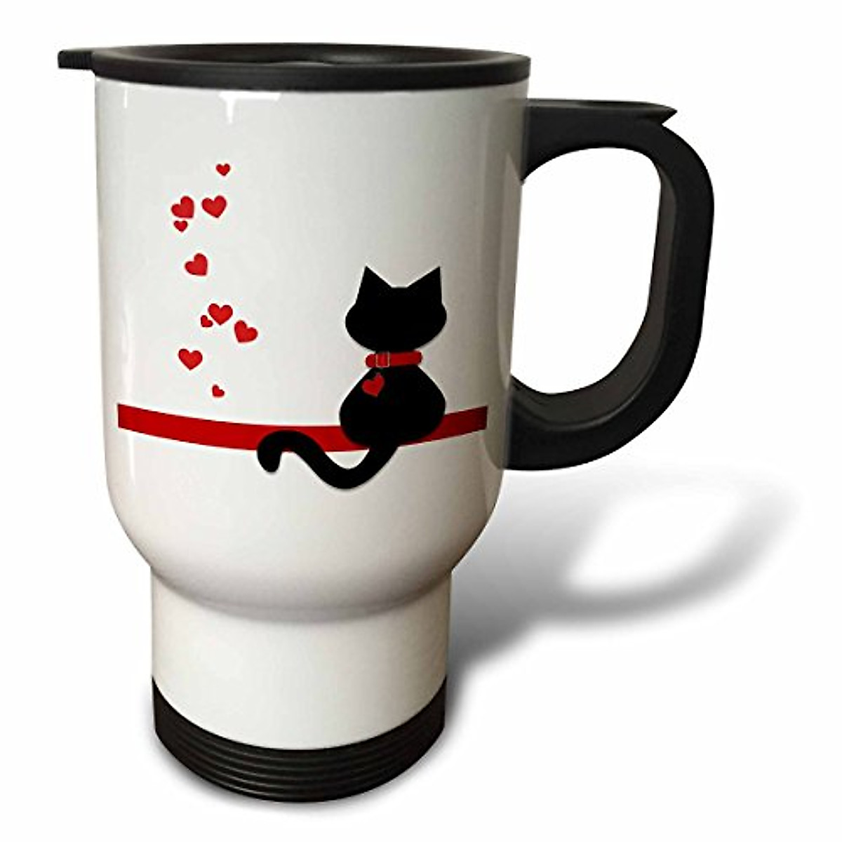 3dRose " Pet Lovers Red Hearts Black Kitty Cat" Travel Mug, 14 oz, Multicolor