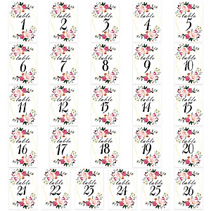 Floral Table Number Cards 1-26, Geometric Floral Table Cards - Double Sided 4 x 6 Card Stock, Table Numbers Cards for Wedding Decorations, Receptions, Party, Baby Showers, Special Event