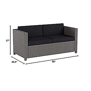 Christopher Knight Home Puerta Outdoor Wicker Loveseat with Cushions, Grey / Mixed Black Cushions