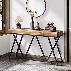 LITTLE TREE Sofa Console Table with Unique Metal Base, Entryway Table Behind Couch Table