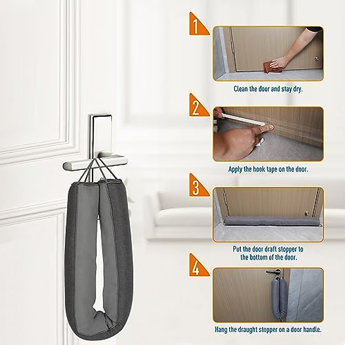 MAGZO Door Draft Stopper 32 Inches, Weighted Triangular Door Snake for Winter Noise Blocker with Hook Loops,Gray