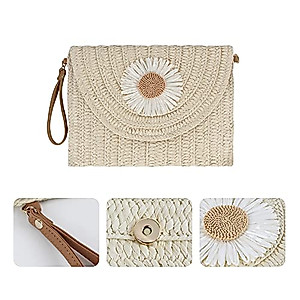 Danse Jupe Straw Shoulder Bag Wristlet Clutch Handbag Handwoven Envelope Crossbody Bag Casual Beach Handmade Bag for Women,Beige
