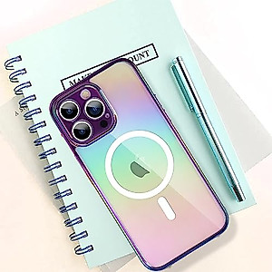 Bonoma for iPhone 14 Pro Max Case Magnetic 【Support for Magsafe】 Bling Laser Florescent Iridescent Crystal Luxury Case Camera Protector + 2* Screen Protector Shockproof Edge Cover Case -Purple