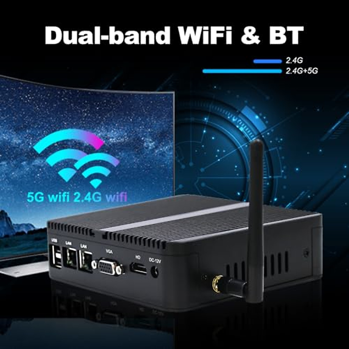 WEIDIAN Fanless Mini PC Industrial Win 11 Pro Celeron J4125 8GB RAM 128GB SSD, 2*COM RS232, 2*Gigabit LAN, 2*Displays HD VGA Small Desktop PC Computer for Industrial Business Office Auto Power On